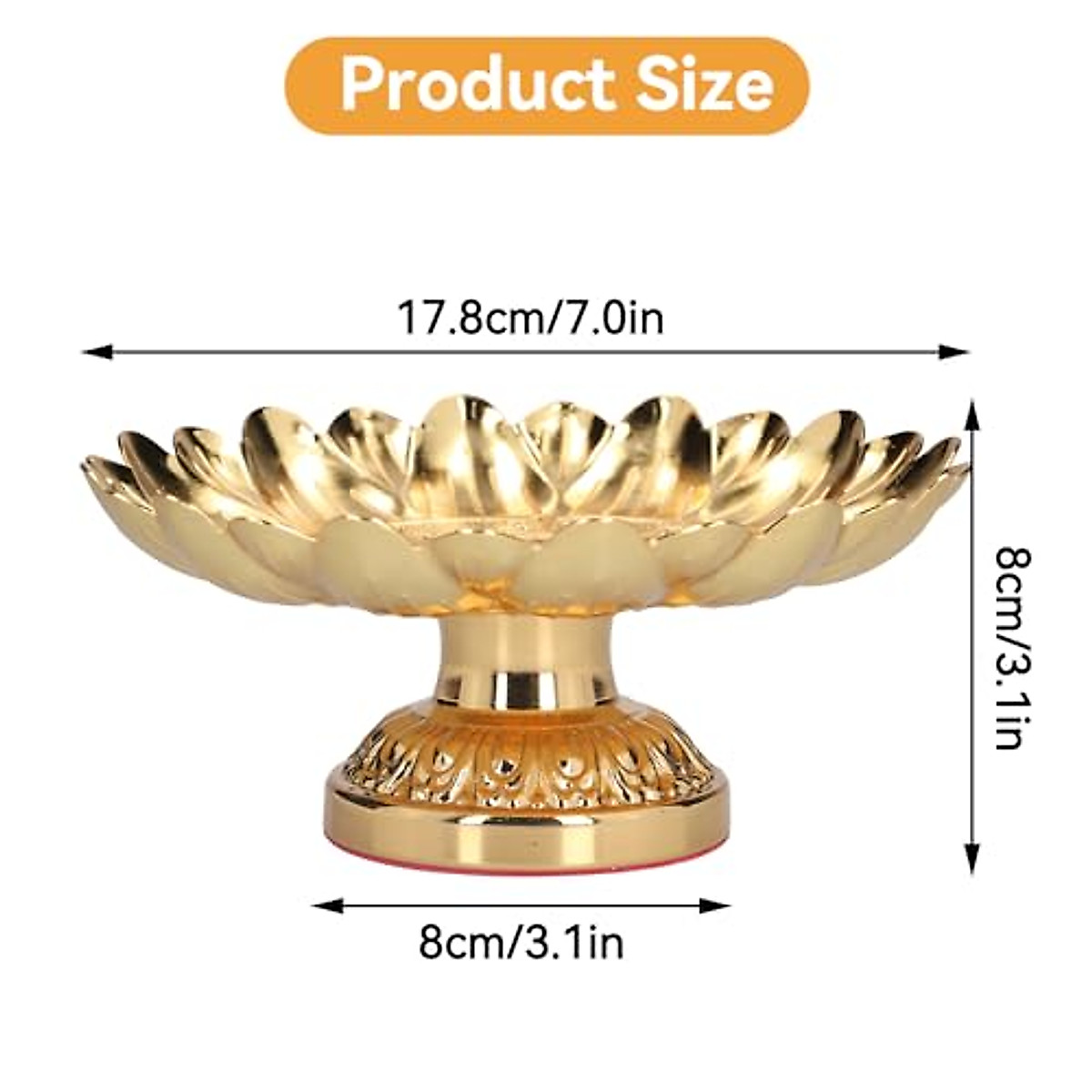 Cyrank Footed Fruit Bowl, 7in Buddhist Plate Lotus Offering Bowl Centerpiece Holder Bowl Decorative Plate for Temples Sacrifices Blessing Fruit Tray Tinplate Bowl for Altar Use