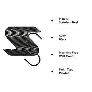 ALTKOL S Hooks for Hanging, 20 Pack S Shaped Hooks for Hanging Plants, Stainless Steel S Hooks Heavy Duty, Durable S Shaped Hooks for Kitchen,Pots, Pans, Plants, Bags, Cups, Clothes,2.8 Inch,Black