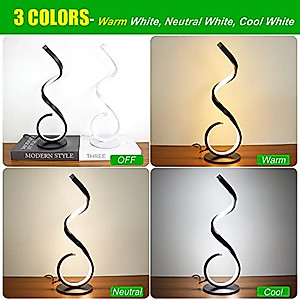 LENIVER Spiral LED Table Lamp, 10W 3 Colors Dimmable Modern Bedside Lamp, Unique Nightstand Lamps Desk Lamp Reading Light for Living Room, Bedroom, Office, Kids Room - Black