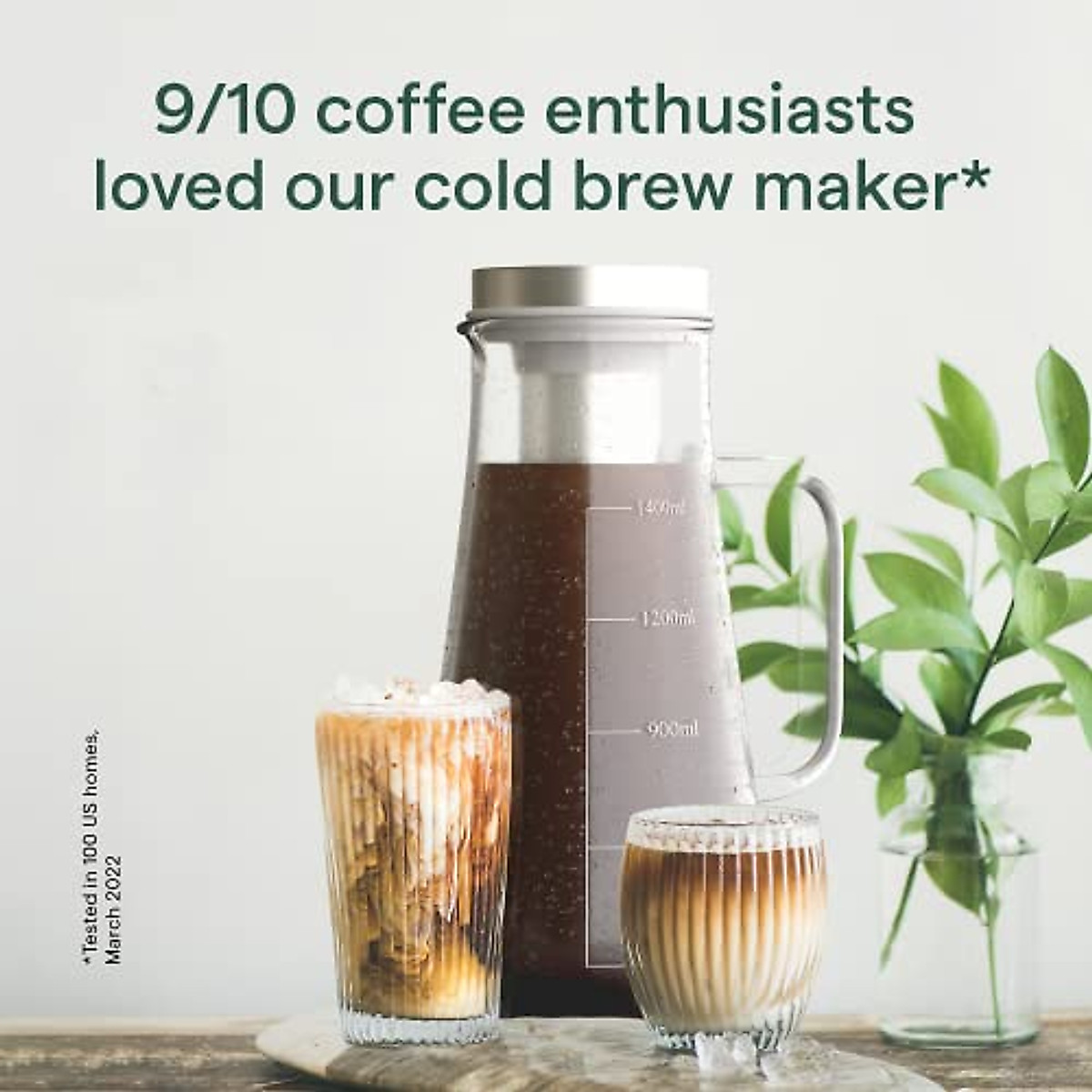 𝗪𝗜𝗡𝗡𝗘𝗥 𝟮𝟬𝟮𝟯* Cold Brew Coffee Maker - Iced Coffee Maker, Cold Brew Pitcher, Cold Brew Maker, Ice Coffee Maker w/ Coffee Scoop & Tea Filter, Thick Glass, Airtight, Leak Proof & BPA Free, 1.4L