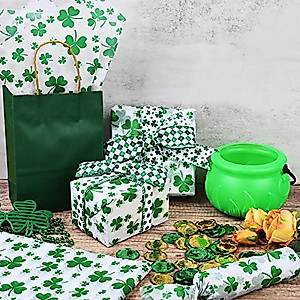 Bolsome 100 Sheet St. Patrick's Day Tissue Paper Bulk, Green Shamrock Wrapping Paper Clover Gift Wrapping Tissue Paper for Irish DIY Art Crafts Flower Pom Pom Home Party Favor Decor, 14 x 20in