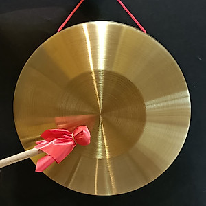 RUIMIMI Gong Instrument with 14.2 inch(36cm),Chinese Traditional Percussion Instrument Brass Gong with Wooden Mallet and Red Ribbon for Home Office Celebration