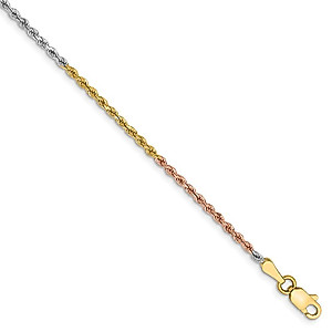 Roy Rose Jewelry 14K Tri-Color Gold 1.8mm Diamond-cut Rope Chain Bracelet ~ Length 7'' inches