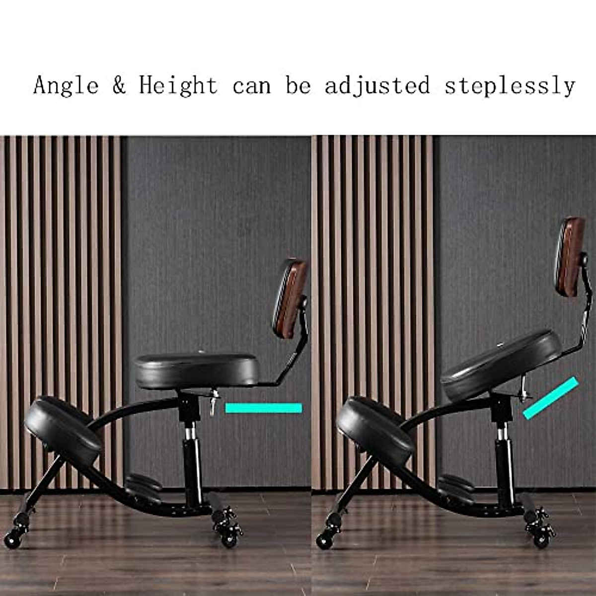 Kneeling Chair Ergonomic for Home and Office，Adjustable Saddle Chair to Improve Your Posture,Comfortable Knees and Footrest,Black,SSS-1458-2D-F