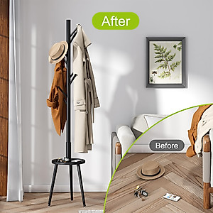 BMOSU Coat Rack freestanding Stand with Shelf Bamboo Wooden Coat Tree Easy Assembly 8 Hooks Standing Jackets Hanger Hallway Office Floor Coat Stand Black