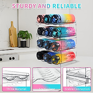 ALKNOT Water Bottle Organizer for Cabinet, 4 Pack Stackable Clear Plastic Water Bottle Holder,Wine Rack/Drink Bottle Storage Stand for Refrigerator, Kitchen, Freezer, Hold 12 Bottles