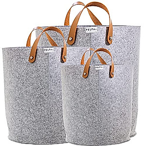 FELFA Felt Storage Basket Set of 3 with interchangeable handles - Perfect for Laundry, Toys, Shoes, Nursery, and Living Room Organization