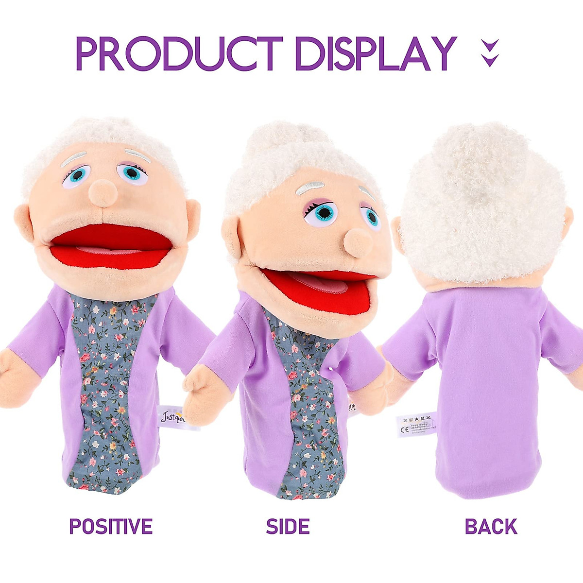 Zerodeko Grandmother Hand Puppet, Family Member Figure Puppets with Movable Mouth, Plush Hand Puppet Pretend Play Toys Storytelling Props Early Educational Toy for Girls Boys