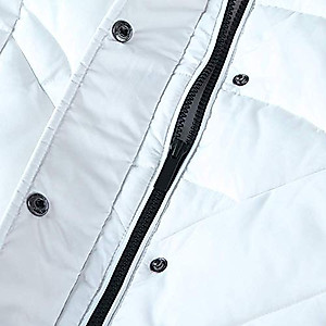 BINACL Big Hooded Down Alternative Coat, Thickened Spring Chevron Long Lined Sandstone Active Jacket with Fur Trim Puffer Soccer Cotton Padding Jackets Exquisite Valentine Gift for Girlfriend(White,S)