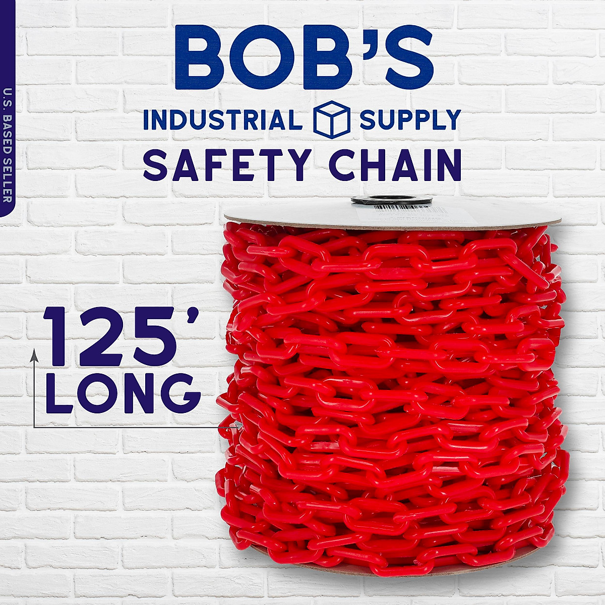 BISupply Red Plastic Chain Links - 125ft x 2in Plastic Barrier Chain for Safety Crowd Control or Plastic Links Halloween Decor Chains for Costumes