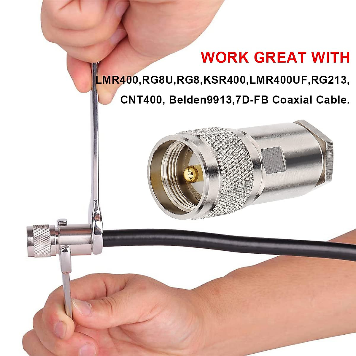 PL259 Coax Connectors, 5-Pack PL-259 UHF Male Clamp Connector PL259 UHF Plug Male RF Coax Connector for LMR400/RG8/RG8U/KMR400/Belden 9913/7D-FB Cable