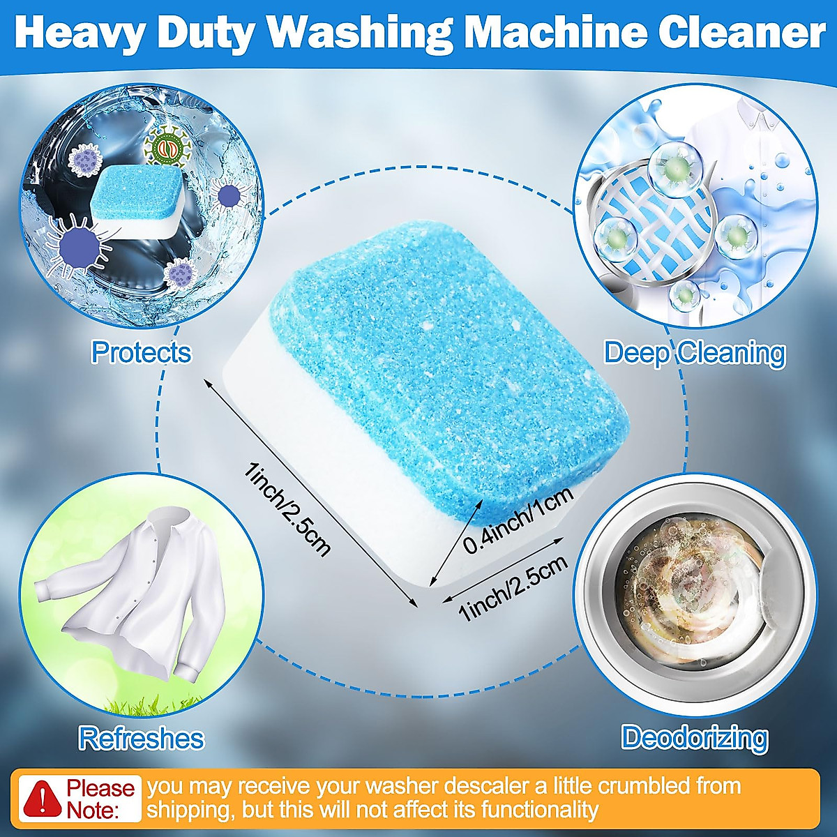 Dansib 100 Pcs Washing Machine Cleaner Tablets Cleaner Descaler Bulk Household Washing Machine Cleaners Deep Cleaning Tablets Safe Deodorizer for Laundry Tub HE Front Loader