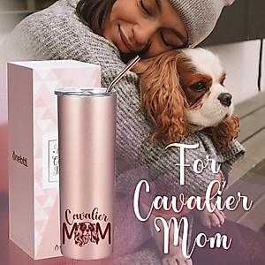 Onebttl Dog Mom Gifts, Dog Lover Gifts for Women, Best Dog Mom Ever, 20 oz Rose Gold Insulated Tumbler - Cavalier Mom