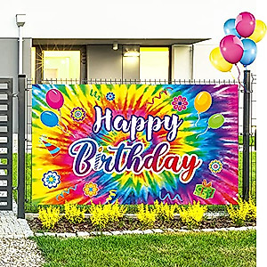 Tie Dye Birthday Backdrop, Tie Dye Party Supplies Birthday Decorations, Rainbow Birthday Banner Background, 60's 70's Hippie Theme Groovy Birthday Party Decorations, 71 x 43 Inches