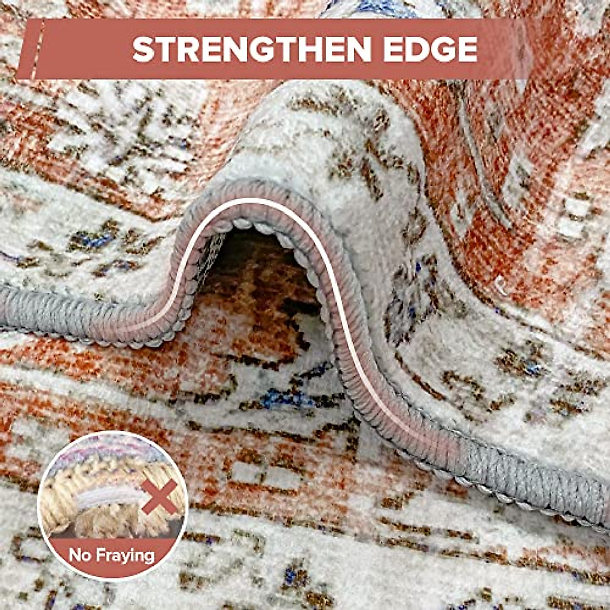 Pajata Red and Blue Vintage 5X7 Area Rug Oriental and Bohemian Carpet for Bedroom Kitchen and Living Room Non-Shedding and Easy-Cleaning