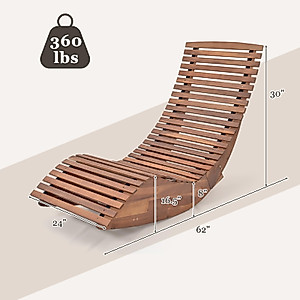 Tangkula Outdoor Acacia Wood Rocking Chair, Porch Rocker with Widened Slatted Seat and High Back, Wooden Rocking Patio Chair, Outdoor Rocking Sun Lounger for Backyard, Garden