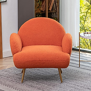 AISALL Accent Chair Orange with Golden Metal Legs,Reading Chair for Bedroom Comfy, Boucle Sherpa Chair for Living Room, Bedroom, Side Chair
