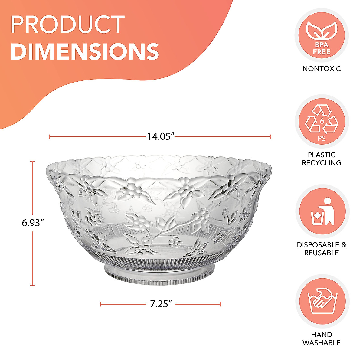 Party Essentials Plastic Punch Set with Ladle and Drinkware, Party Serveware for Cocktails, Fruit Punch, Tea, and Juices, Clear, 12 Qt Bowl + 20 Coffee Cups (8 oz.)