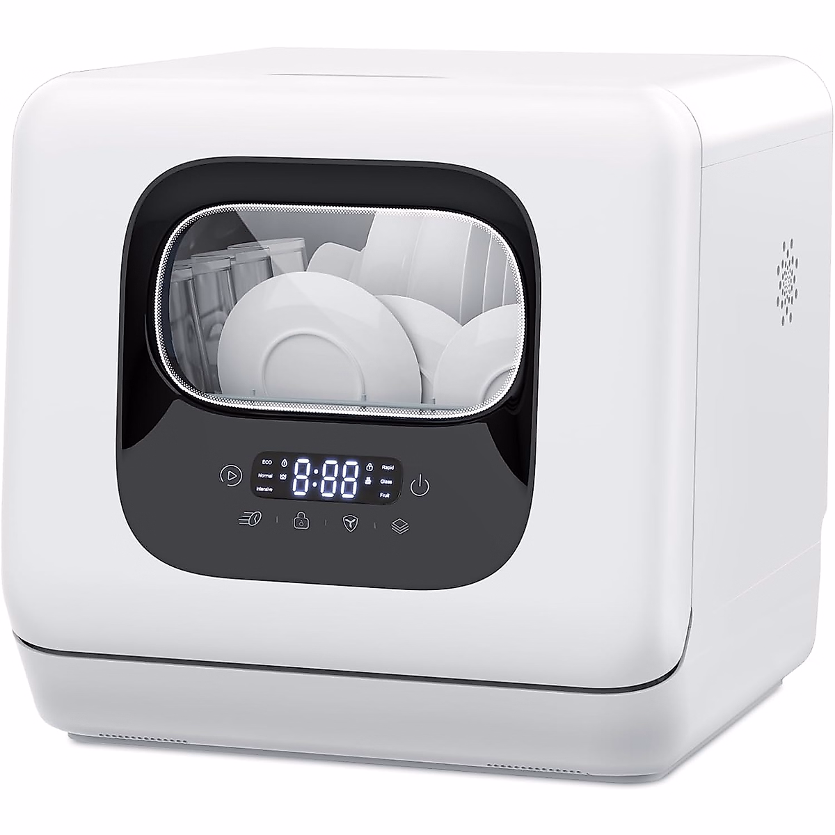 Joy Pebble Countertop Dishwasher, 28 Pieces Dishes/Cycle, 6 Washing Programs&Hot Drying, Dish Washer with 360°Dual Spray, with Child Lock&Delayed Start, Portable Dishwasher for Apartment/RV/Dorm