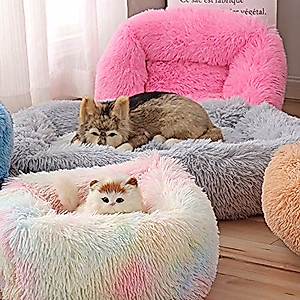 Square dog bed plush solid color pet bed cat mat for small, medium and large pets super soft winter warm sleeping mat 43x35x20cm pink