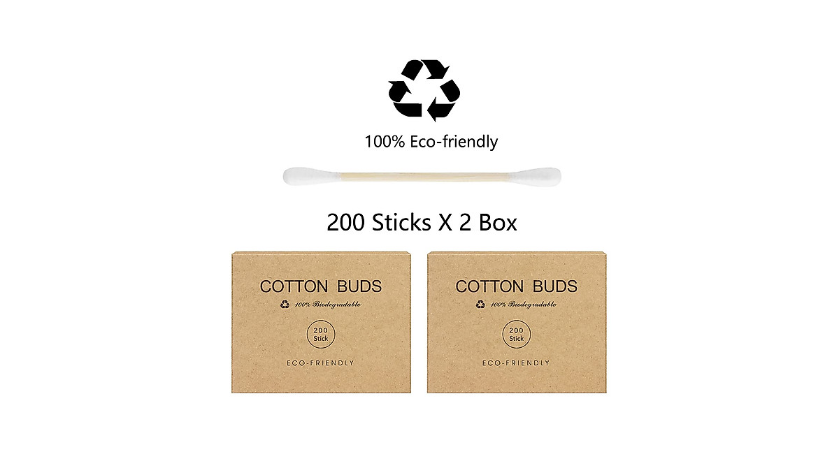 Eco-Friendly Bamboo QTips - 400 Count Biodegradable Cotton Swabs