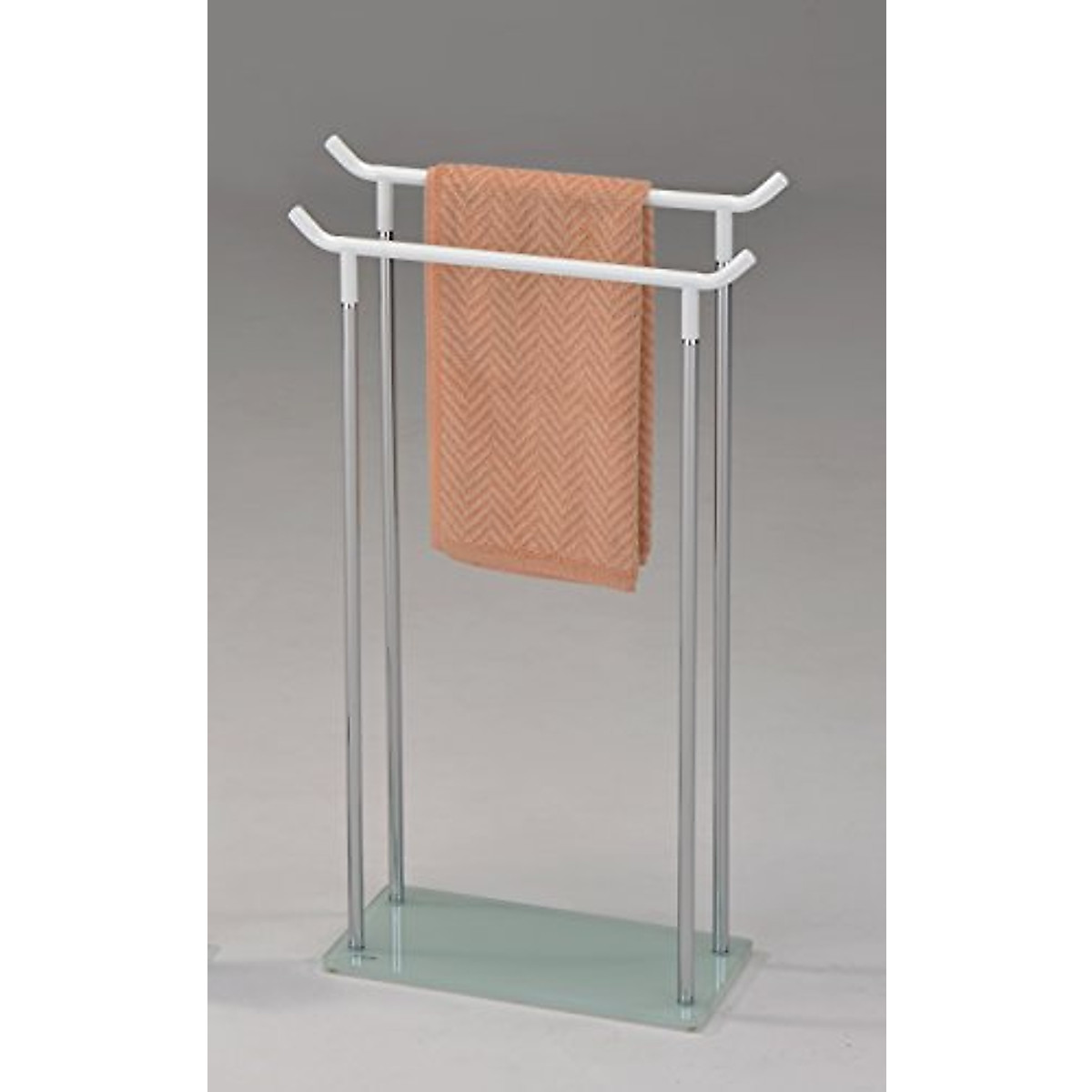Kings Brand Furniture - Bryant Metal / Glass Free Standing Bathroom Towel Rack Stand, Chrome/White
