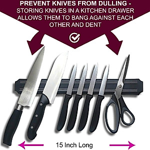 Magnetic Knife Holder (15 Inch X Set Of 6) Magnetic Knife Strip -Strong Powerful Knife Rack Storage Display Organizer-Securely Hang Your Knives On a Multipurpose Kitchen Bar-Safe, Easy Install -SUMPRI