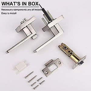 Knobonly 6 Pack Square Privacy Door Handle Keyless Lockset Brushed Nickel Bedroom Bathroom Interior Door Lever Locked Inside with Turn-Button