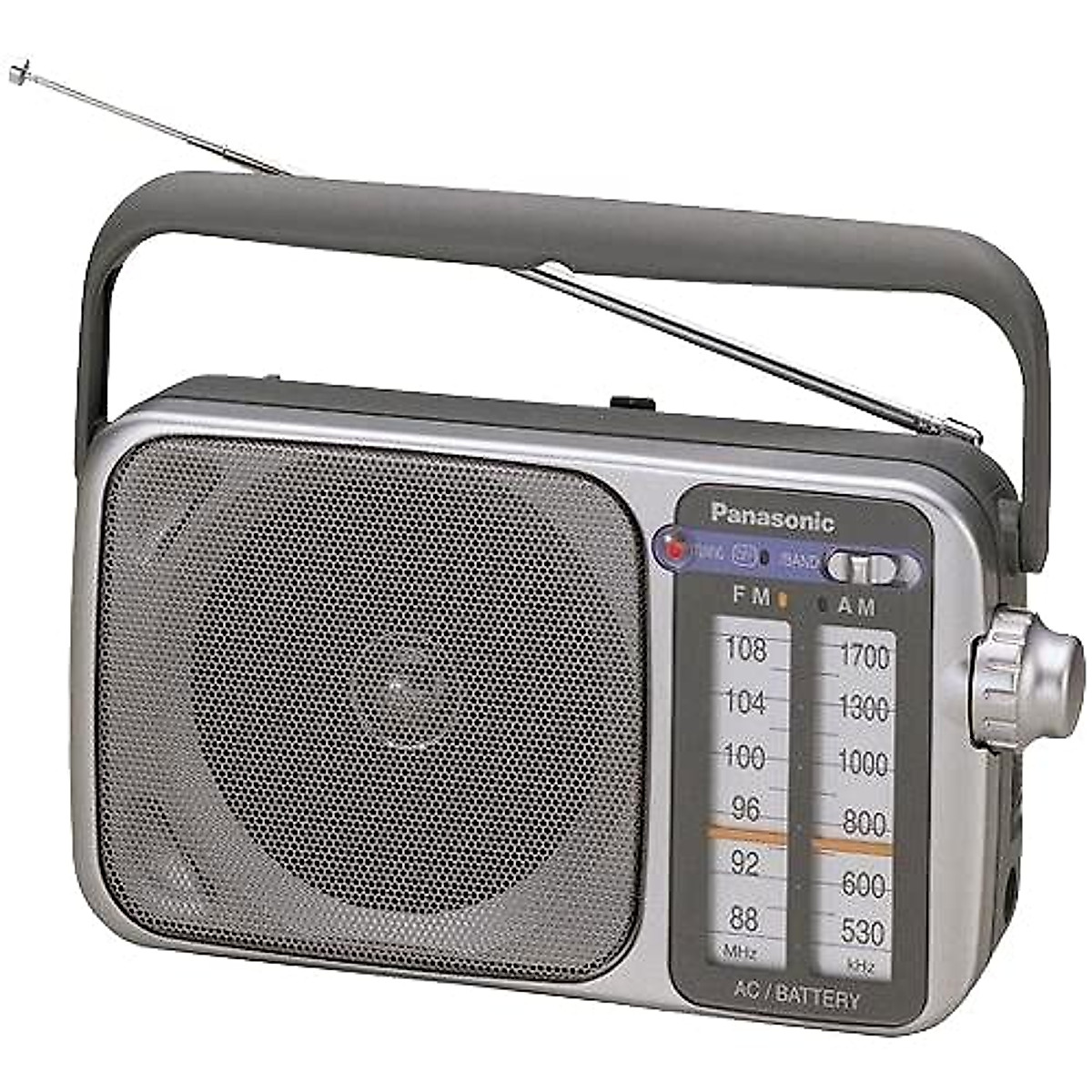 Panasonic Portable Radio AM/FM Battery Powered Electric with LED Tuning Indicator | 5 Core Radio, Best Sound and Reception, Small Size, Plug Option | Includes 4 AA Batteries and Cleaning Cloth