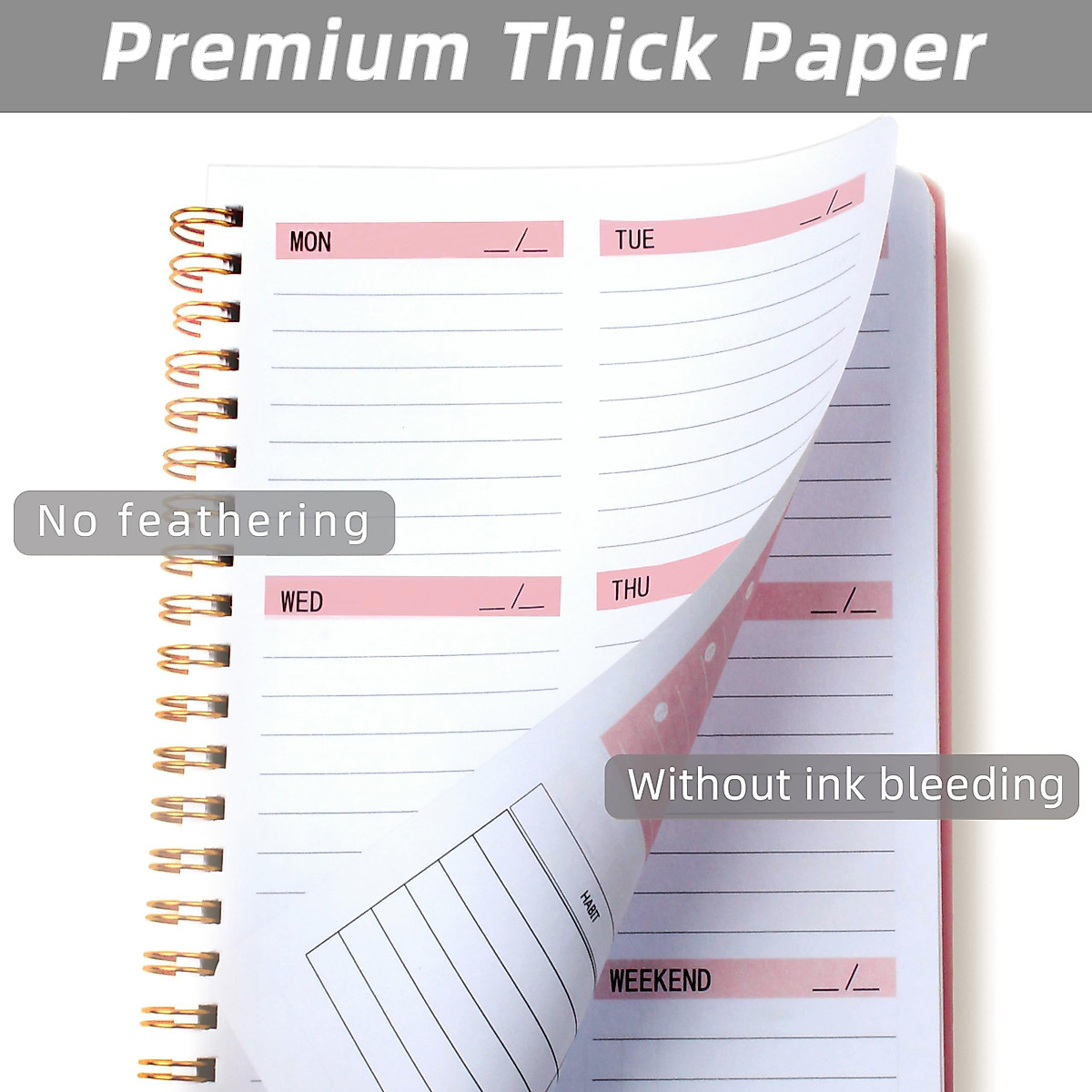 Undated Weekly Planner- Weekly Goals Notebook, A5 To Do List Planner, Habit Tracker Journal with Spiral Binding, Tracker and Goal Planner, 5.7 x 8.0 inches