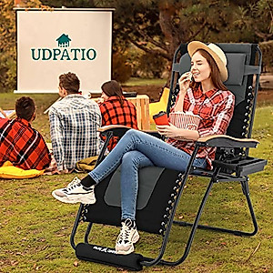 UDPATIO Zero Gravity Chair Set of 2 XL 30In Oversized Outdoor Anti Gravity Chairs Patio Lounge Folding Adjustable Chair with Cup Holder Foot Pad & Padded Headrest, Support 500lbs