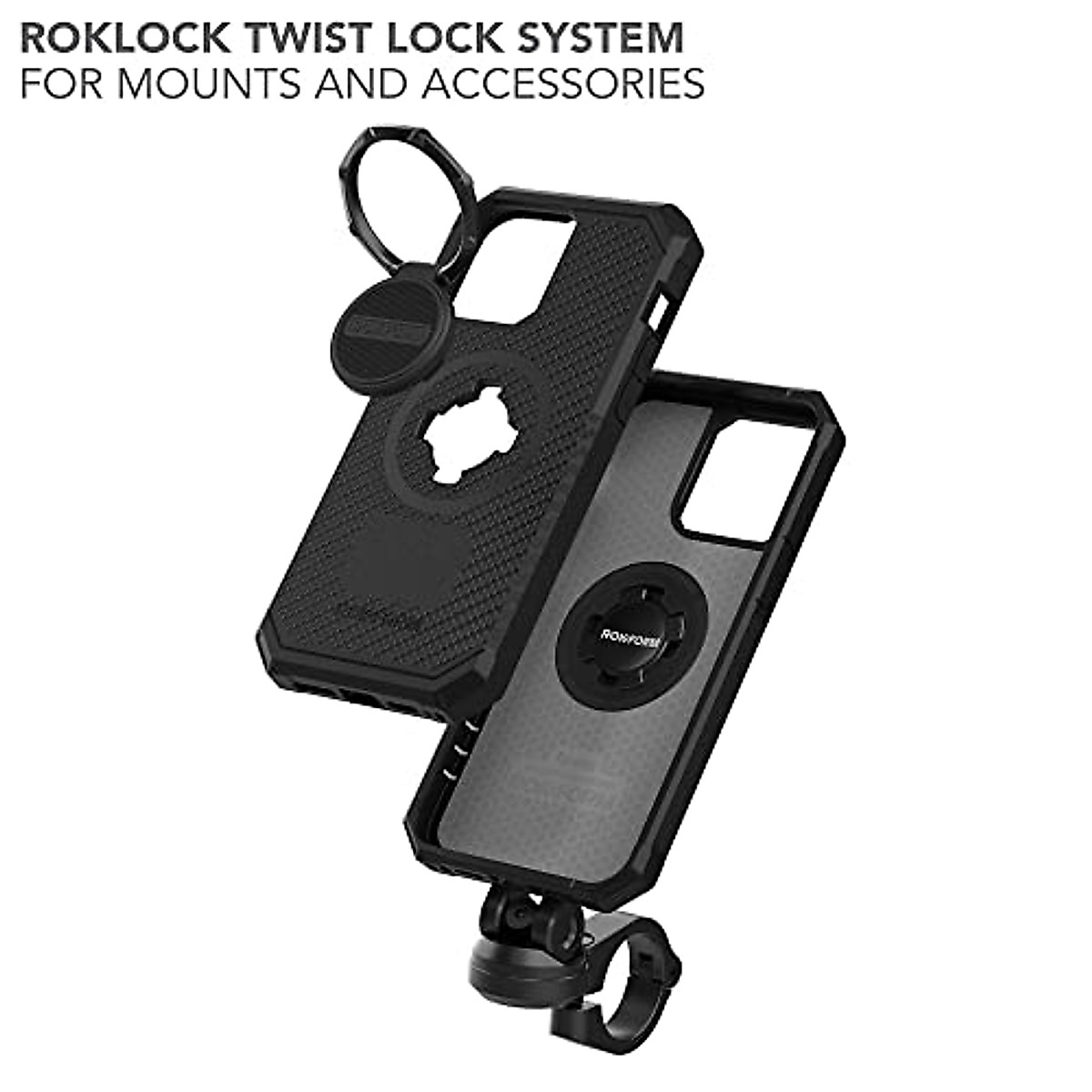 Rokform - iPhone 14 Pro Max Rugged Case + Motorcycle Handlebar Phone Mount (Black)
