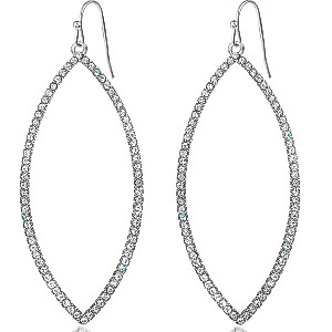 Rhinestone Earrings for Women - 925 Sterling Silver Plated Dangly Earrings for Women, Silver Drop Earrings, Sparkly Simulated Diamond Earrings Dangling, Silver CZ Dangle Hoop Teardrop Earrings