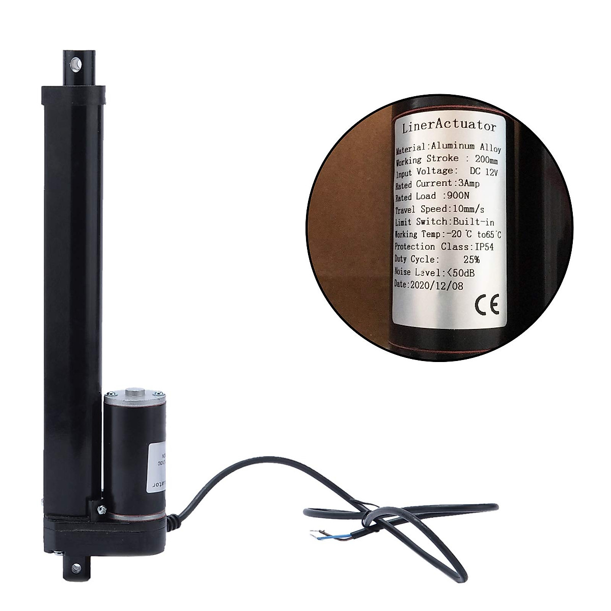 DasMarine 8" Stroke Linear Actuator with Mounting Bracket for Recliner TV Table Lift Massage Bed Electric Sofa,Linear Electric Actuator 225LBS Load Capacity 10mm/s Speed 12V DC,Black,Indoor Outdoor