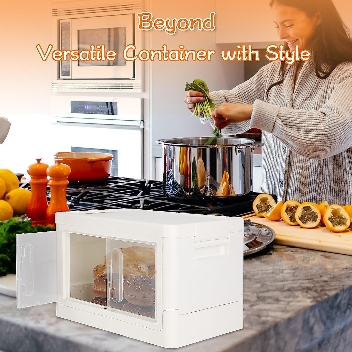 Bread Container, Plastic Bread Box for Bread Storage-Durable, Bread Box for Kitchen Countertop Bread Keeper with Airtight Lid Easy To Assemble, Farmhouse Bread Box with Window Bread Holder, White