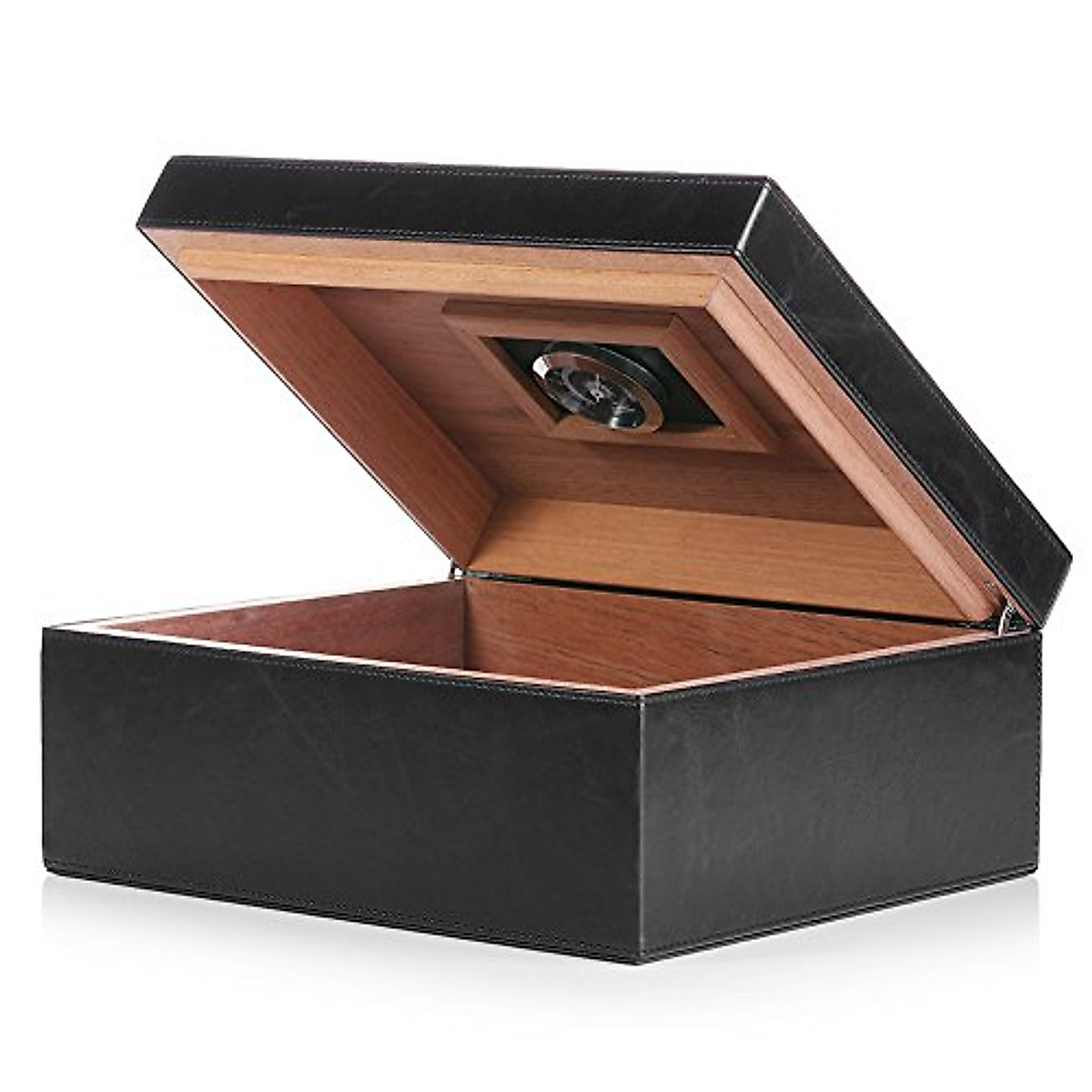 MEGACRA Desktop Humidor Case Holds 25-50 Cigars, Unique Elegant Leather Display, 100% Handcraft Real Solid Spanish Cedar Wood Storage Box with Humidifier and Hygrometer Desktop Humidors