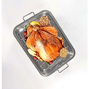 VBOYL 16" Premium Stainless Steel Roaster Pan Set with Baking & V-Shaped Racks - Heavy Duty, Healthy & Dishwasher Safe for Turkey, Chicken
