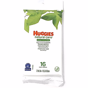 Huggies Bundle - 12 Pack of Natural Care Unscented Baby Travel Wipes 16ct. Each