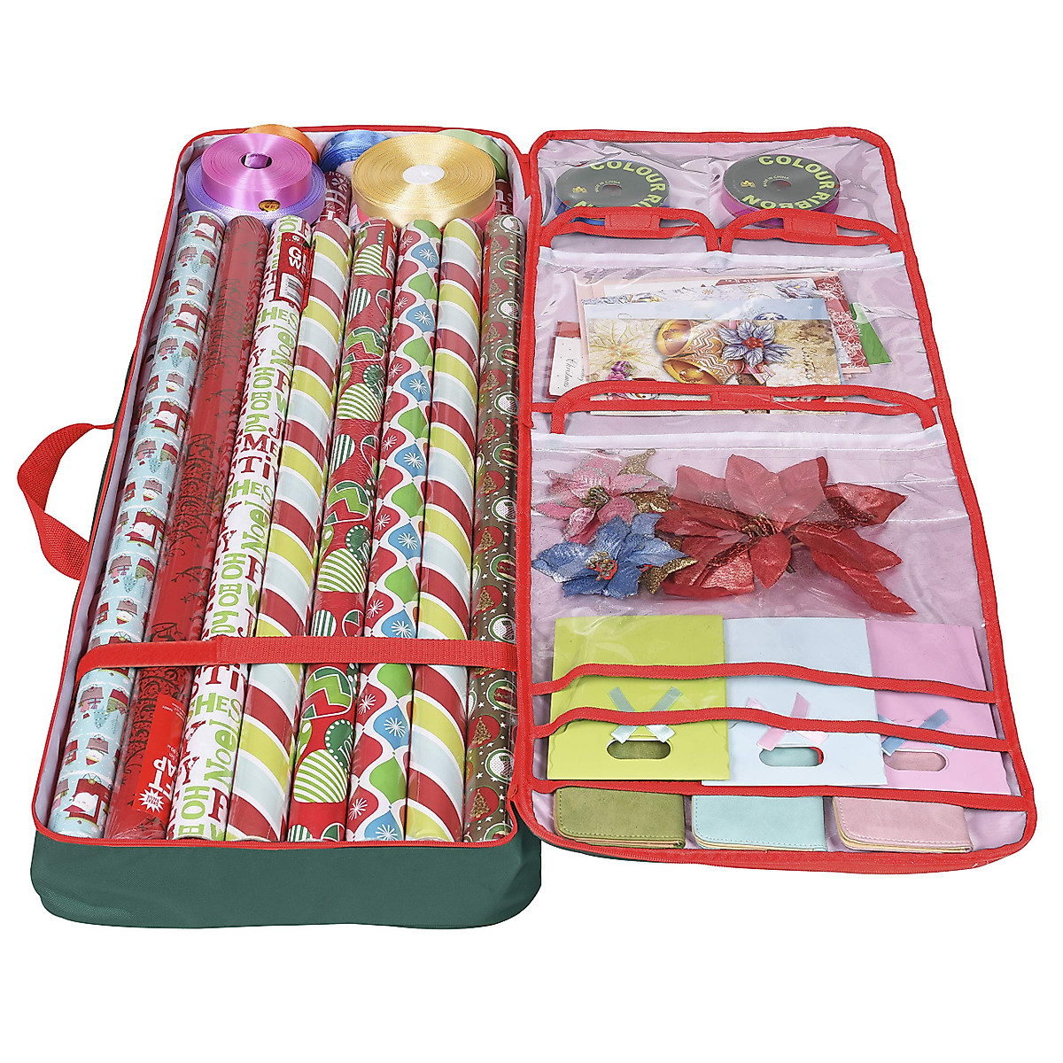 Primode Christmas Gift Wrap Organizer | Wrapping Paper Storage Container Box (37” x 14” x 4”) Constructed of Durable 600D Oxford Material (Black)