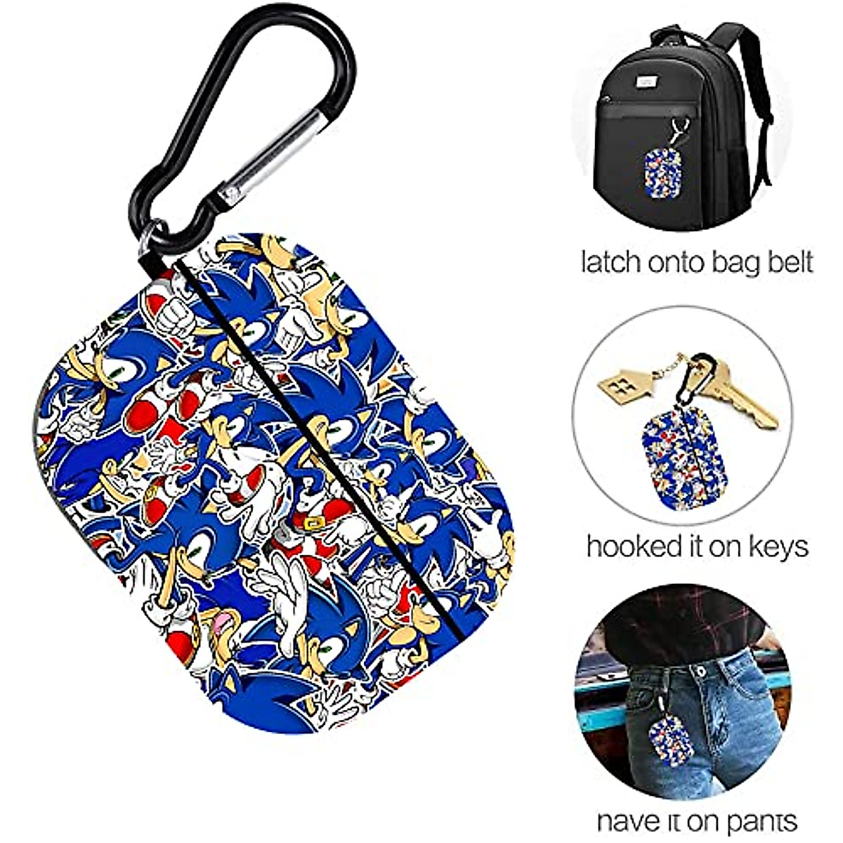 TELONI Game & Street Fashion AirPods Pro Protective case Cover Accessories TPU Material, Full Protection Shock-Proof Cover with Keychain (Sonic-The-Hedge-hog)