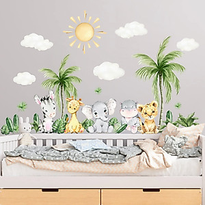 Cartoon Tree Animal Wall Stickers Safari Jungle Animal Wall Decals Cute Animal Wall Stickers Jungle Tree Wall Decals Zoo Animal Wall Stickers for Baby Room Nursery Living Room