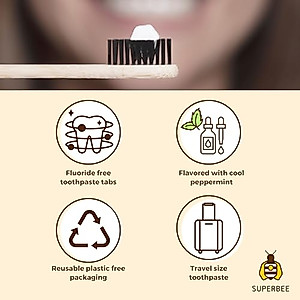 SuperBee Dentos Toothpaste Tablets, 150 Toothpaste Tabs, Fluoride Free & Eco Friendly, Travel Mouthwash Tablets, Sensitive Toothpaste Bites Kids Adults, Chewable Toothpaste Tablet, Spearmint