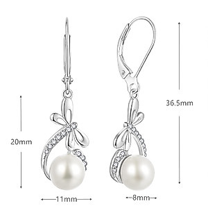 JO WISDOM Women Pearl Earrings 925 Sterling Silver Celtic Infinity Butterfly Dangle & Drop Earrings with 8mm Freshwater Pearl Jewelry