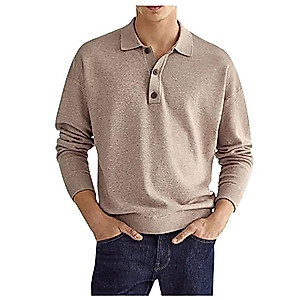 Men Winter Tank Relaxed Round Club Blouse Button Fly Lounge Fashionable Top Button Up Fashion/Regular Fit Beige