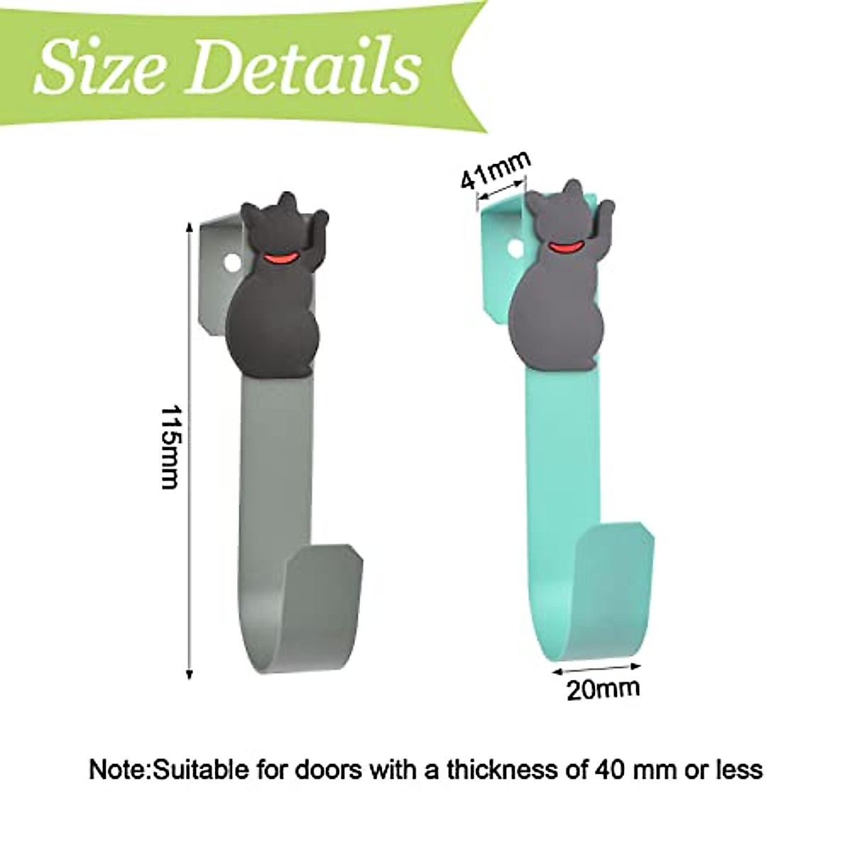 UFURMATE Over The Door Hooks, 6Pcs Sturdy Metal Single Over Door Hooks with Animal Decorative Over The Door Towel Rack for Hanging Towels, Clothes,Bags, Hats (Cat Decoration)