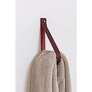 KEYAIIRA - Large Leather Wall Hook, minimal wall hanging strap towel hook rack wall leather loop strap for scarf hook storage hanger towel holder coat hooks decorative