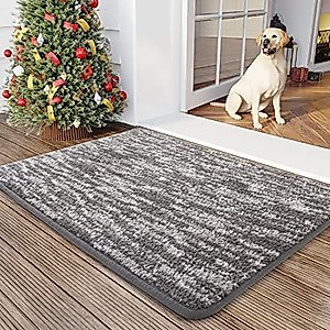 Door Mats Outdoor Indoor Doormat-Rubber Non Slip Absorbent Front Door Mats for Outside Entry Entrance-Dirt Trapper Mat for Muddy Paws and Shoes-Gray-17”x30”