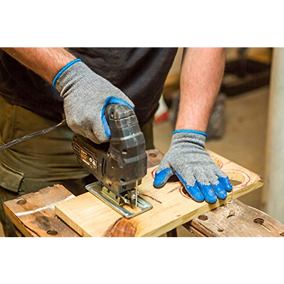 G & F Products - 3100L-DZ-Parent 12 Pairs Large Rubber Latex Double Coated Work Gloves for Construction, gardening gloves, heavy duty Cotton Blend Blue