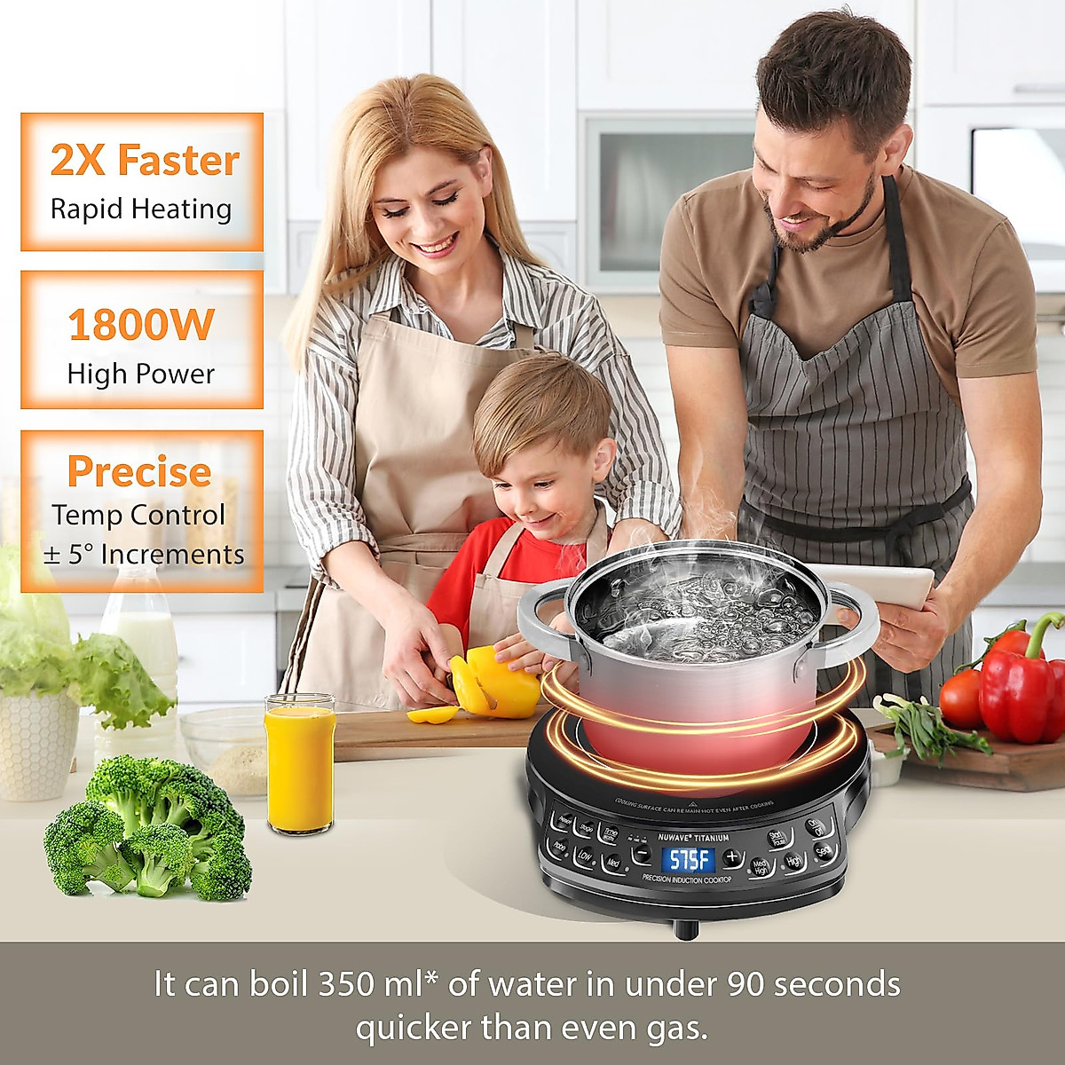 Nuwave Induction Cooktop, Improved Hot Plate with Digital Probe , 106 Temps 100°F-575°F, 3 Watt Settings, Portable Induction Burners for Cooking
