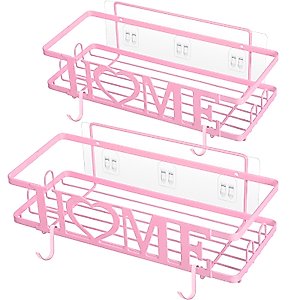 Tisancy Bathroom Accessories Set 2 Set Shower Caddy for Bathroom Organizer Wall Decor for Tub Kitchen Self Adhesive Wall Mounted Storage No Drilling Shower Rack Basket Bin Tray with 4 Hook Heart Sign